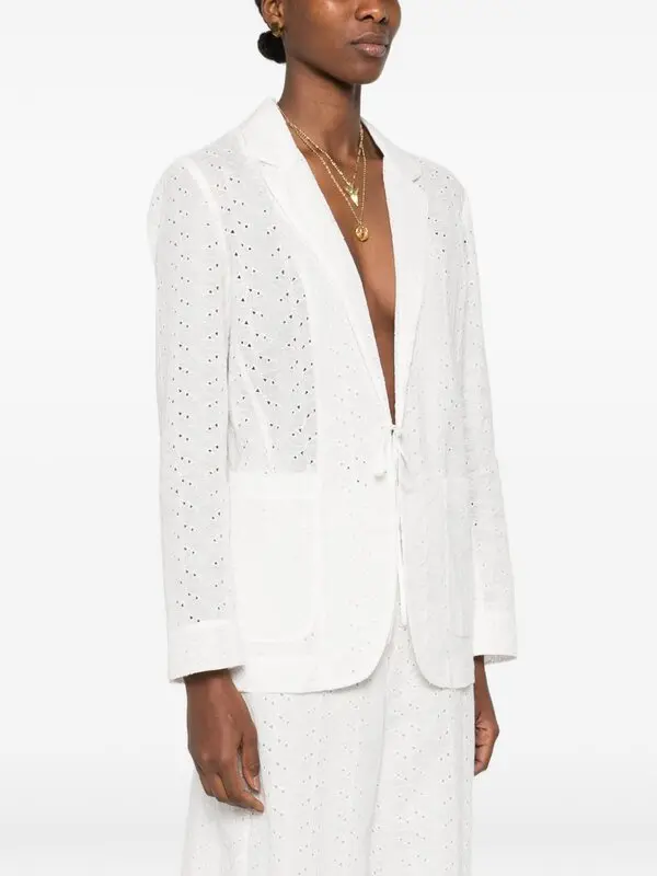 FORTE_FORTE Embroidered Cotton Jacket With Crystal Eyelet Detail - Bianco