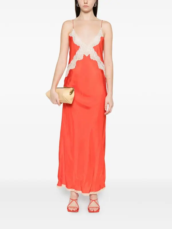 FORTE_FORTE Long Slip Dress With Lace Trim