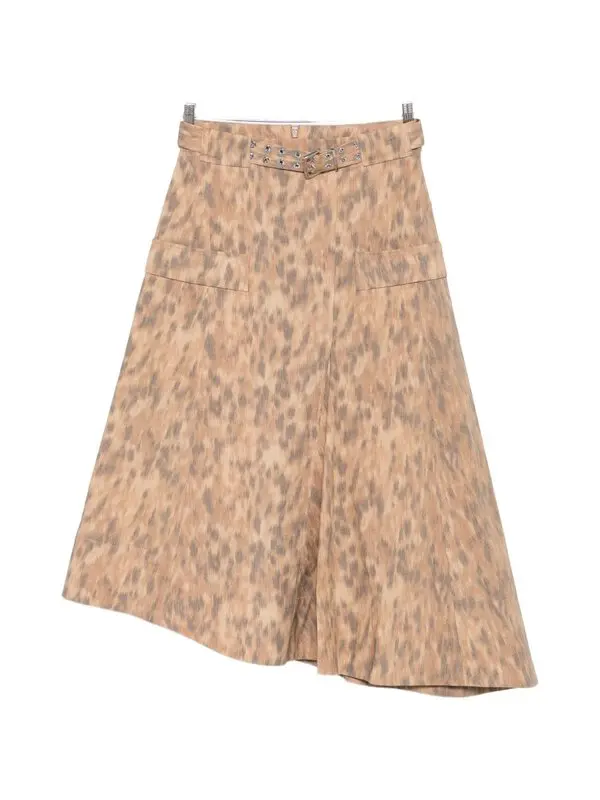 GANNI Printed Cotton Skirt With Belted Waist - Beige