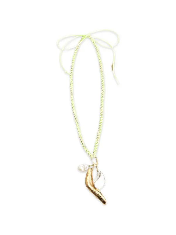 FORTE_FORTE Braided Choker With Pearl And Gold-tone Pendant - Green