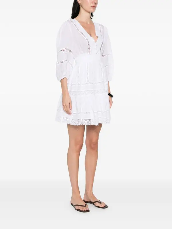 ERMANNO FIRENZE Cotton Lace Trimmed V-neck Dress - Bianco