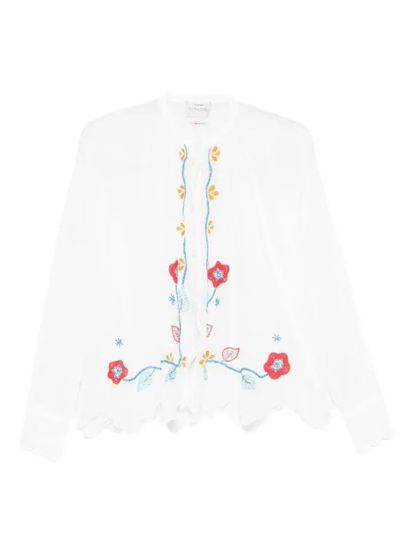 FORTE_FORTE Embroidered Cotton Shirt With Scalloped Hem - Bianco