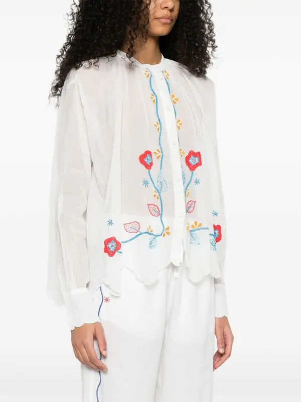 FORTE_FORTE Embroidered Cotton Shirt With Scalloped Hem