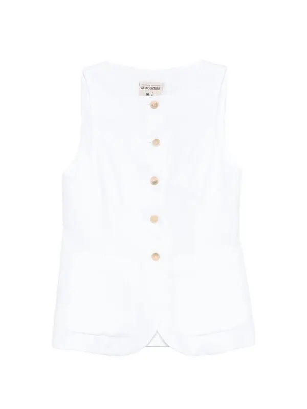 SEMICOUTURE Glenna Linen Vest - Bianco