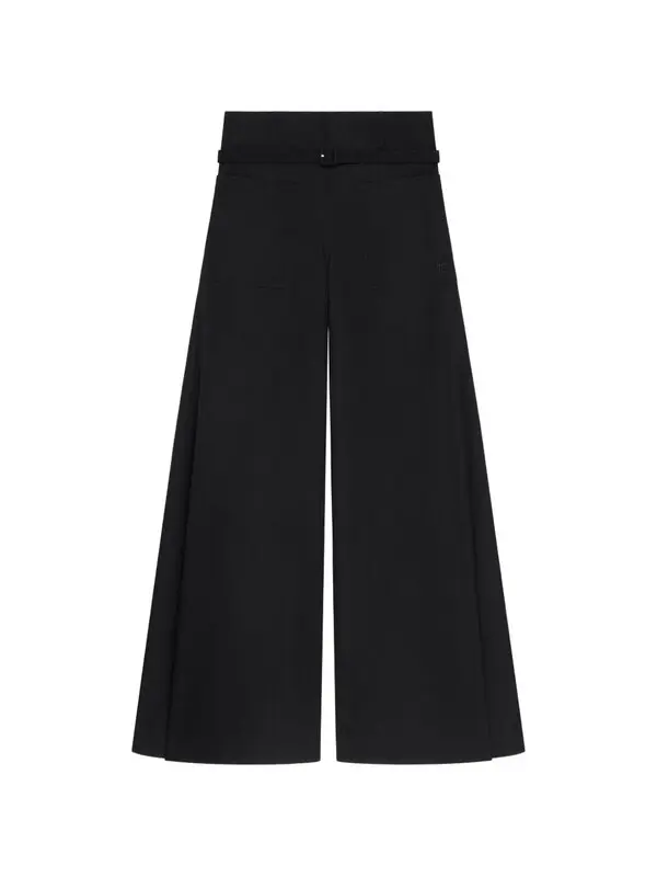 COURREGES Black Cotton Wide Leg Belted Trousers