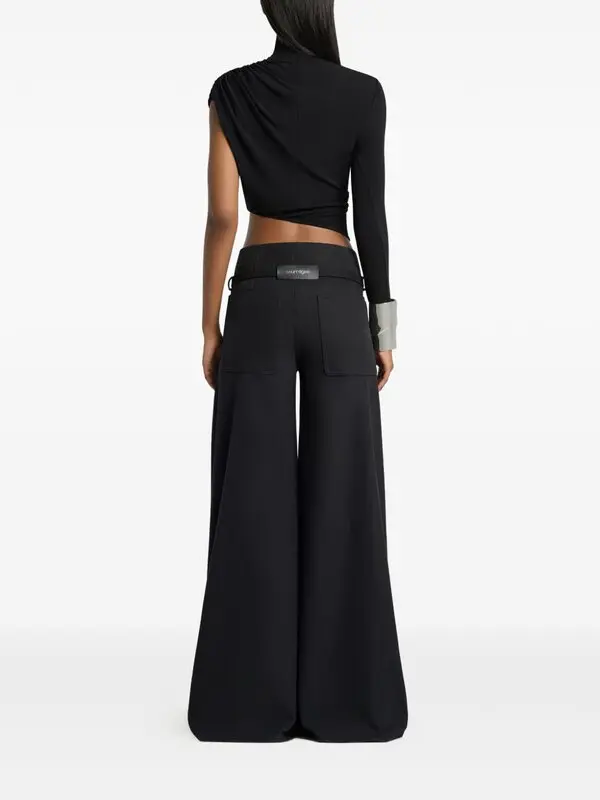 COURREGES Black Cotton Wide Leg Belted Trousers