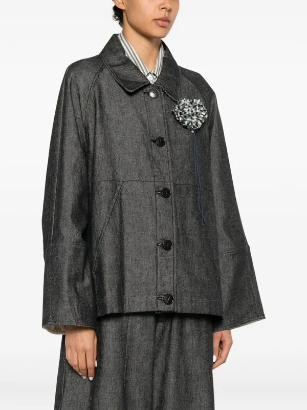 Soh Denim Cotton Jacket With Floral Detail