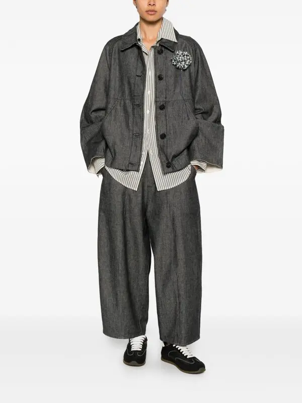 Soh Denim Cotton Jacket With Floral Detail
