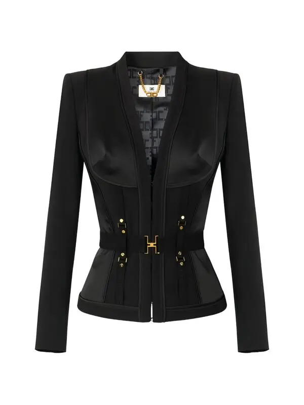 Elisabetta Franchi Single Breasted Jacket With Satin Inserts