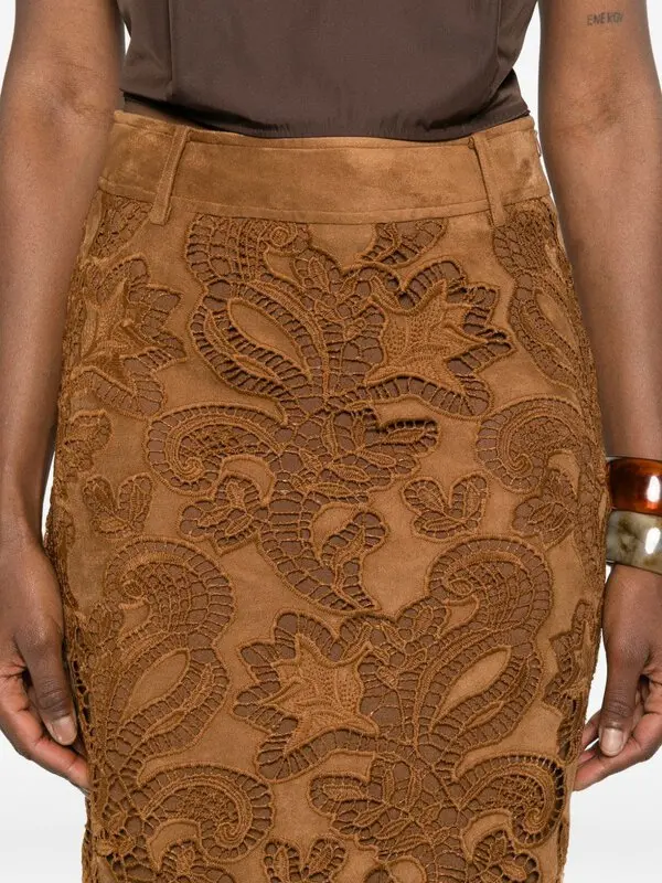 ERMANNO FIRENZE Suede Leather Effect Floral Laser-cut Skirt