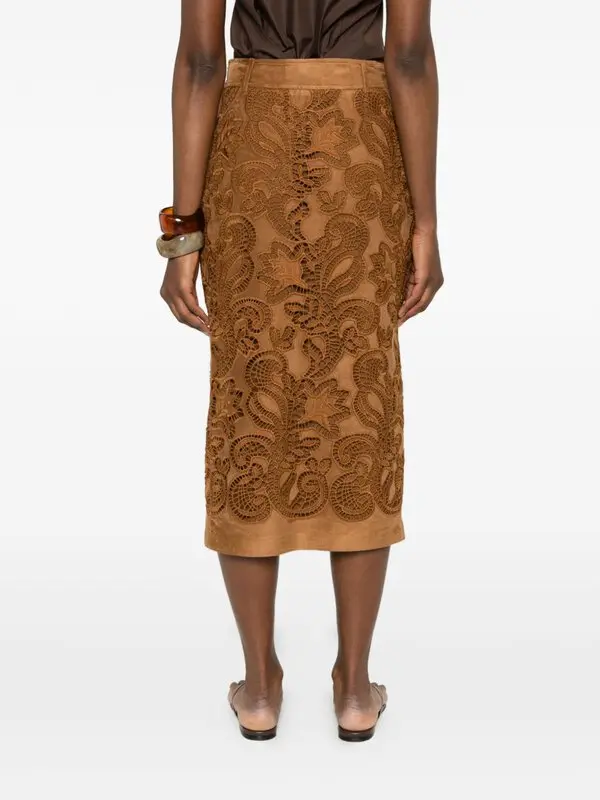 ERMANNO FIRENZE Suede Leather Effect Floral Laser-cut Skirt