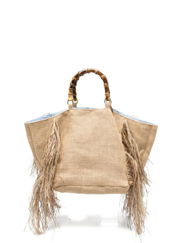 LA MILANESA Sharon Handbag With Bamboo Handle - Beige