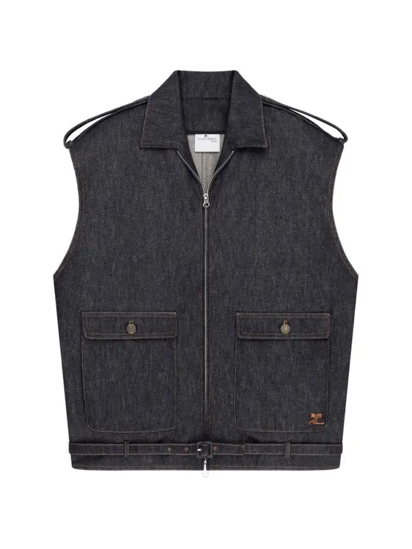 COURREGES Sleeveless Denim Bomber Jacket - Blu