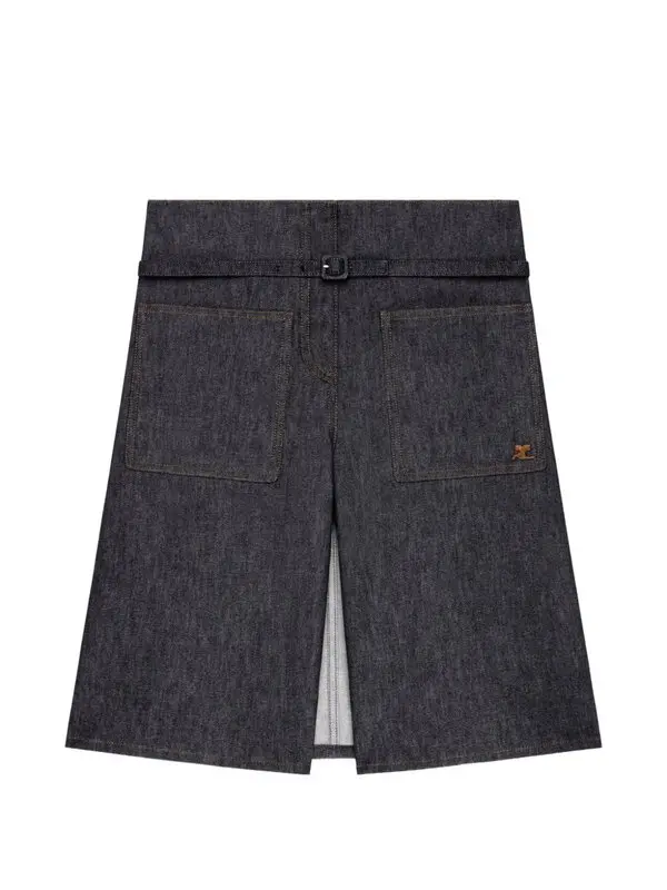 COURREGES Belted Waist Denim Culottes - Blu
