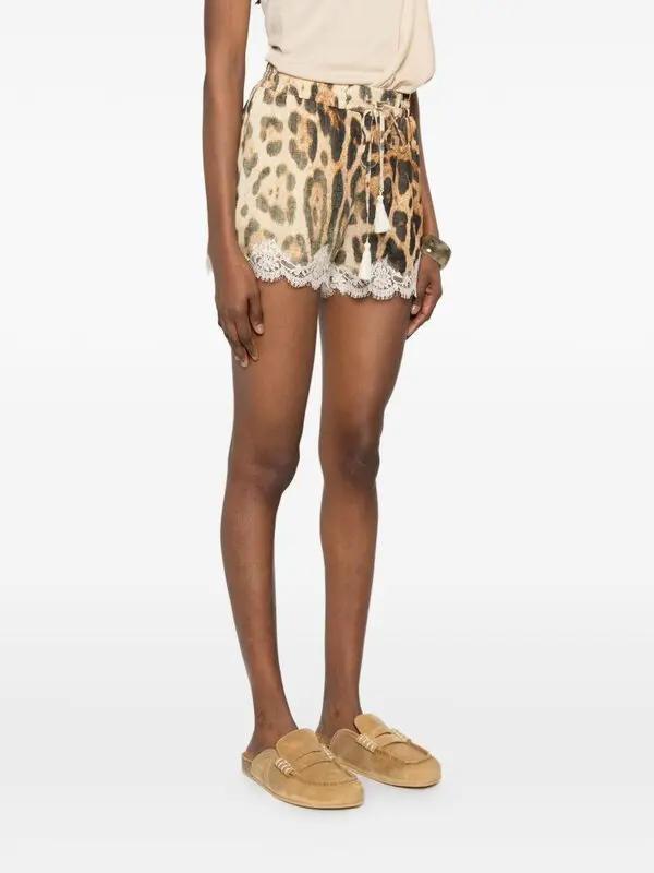 ERMANNO FIRENZE Leopard Print Lace Trim Shorts