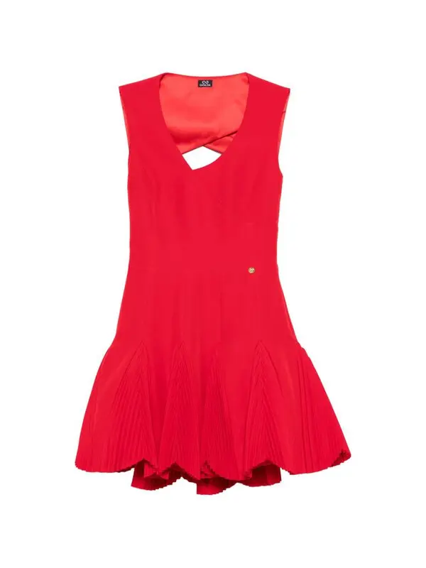CATALINA Red V-neck Pleated Mini Dress