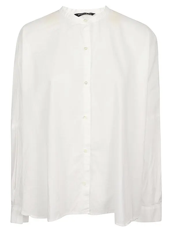 MIZUIRO Embroidered Cotton Shirt With Stand Collar