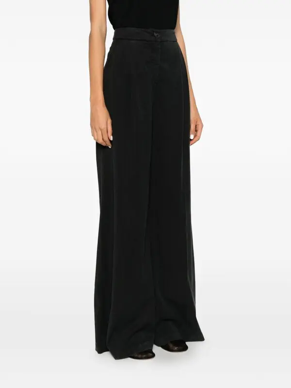 VIA MASINI 80 Black Linen Blend Wide Leg Trousers
