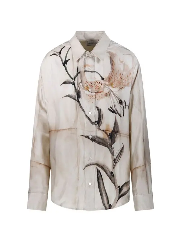 PIERRE-LOUIS MASCIA Printed Silk Shirt - Beige