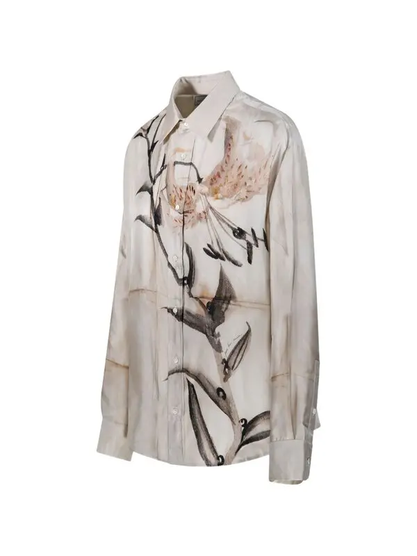 PIERRE-LOUIS MASCIA Printed Silk Shirt - Beige