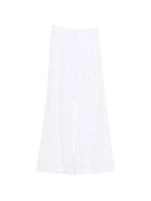 VIA MASINI 80 Linen Blend Wide Leg Trousers - Bianco