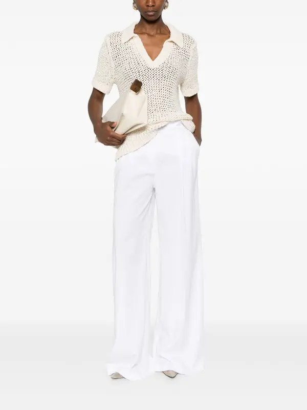 VIA MASINI 80 Linen Blend Wide Leg Trousers - Bianco