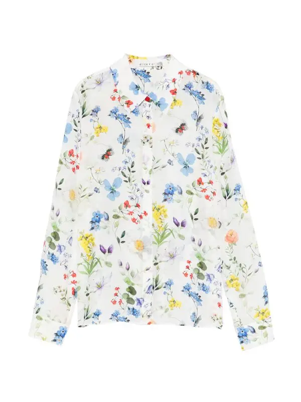 Alice + Olivia Willa Printed Long Sleeve Shirt - Bianco