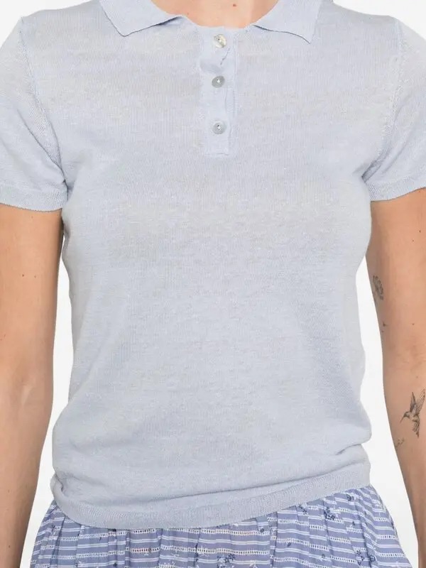 BASE Linen And Cotton Blend Polo Shirt - Azzurro