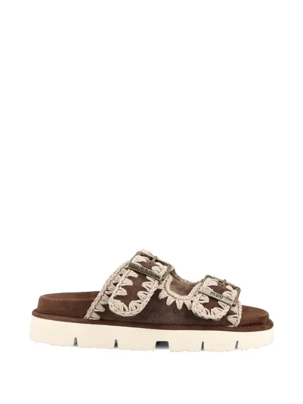 Mou Crocheted Buckle Sandals - Brown