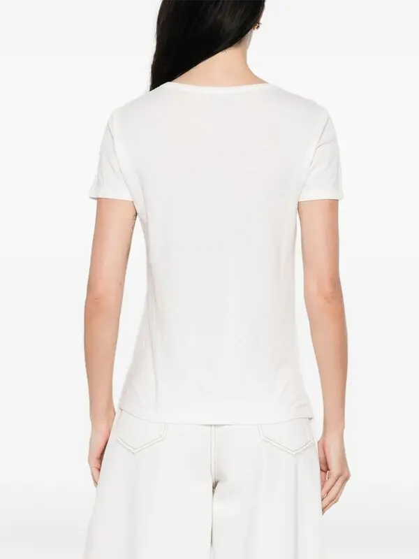 BASE Linen T-shirt With Short Sleeves And Round Neck - Bianco