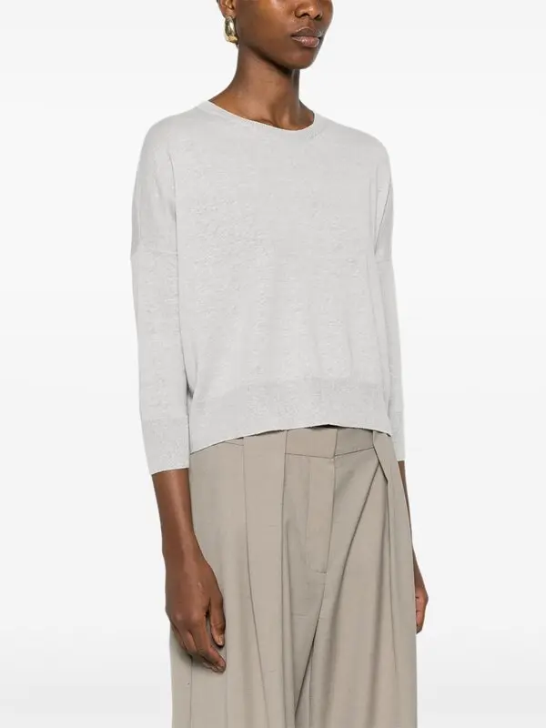 BASE Linen And Cotton Blend Sweater - Grigio
