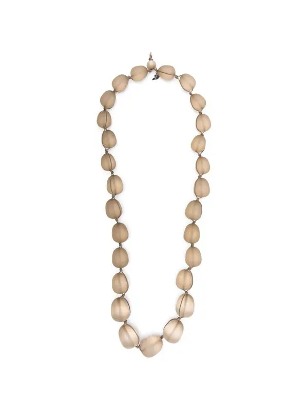 Emporio Armani Beaded Necklace With Logo Charm - Beige