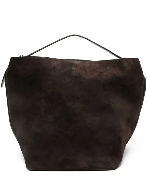 TOTEME Belted Suede Leather Tote - Marrone