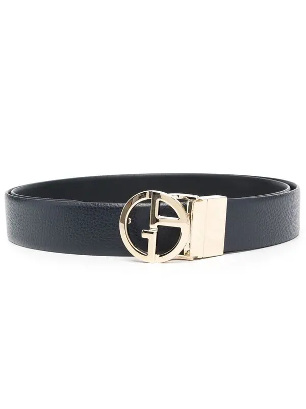 Giorgio Armani Leather Reversible Belt With Logo Buckle - Blu