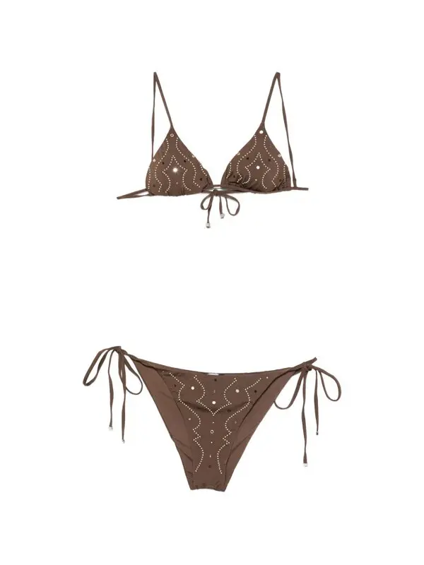 VENUJA Embellished Triangle Bikini Set - Marrone