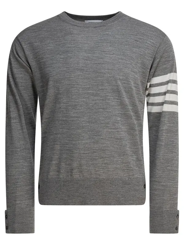 Thom Browne Merino Wool Crew Neck Sweater With Four-bar Detail - Grey