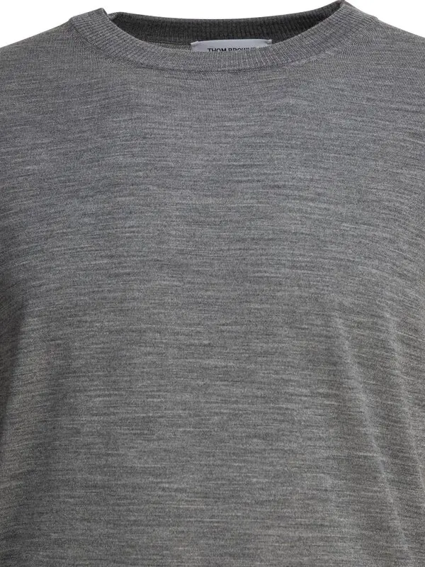Thom Browne Merino Wool Crew Neck Sweater With Four-bar Detail - Grey