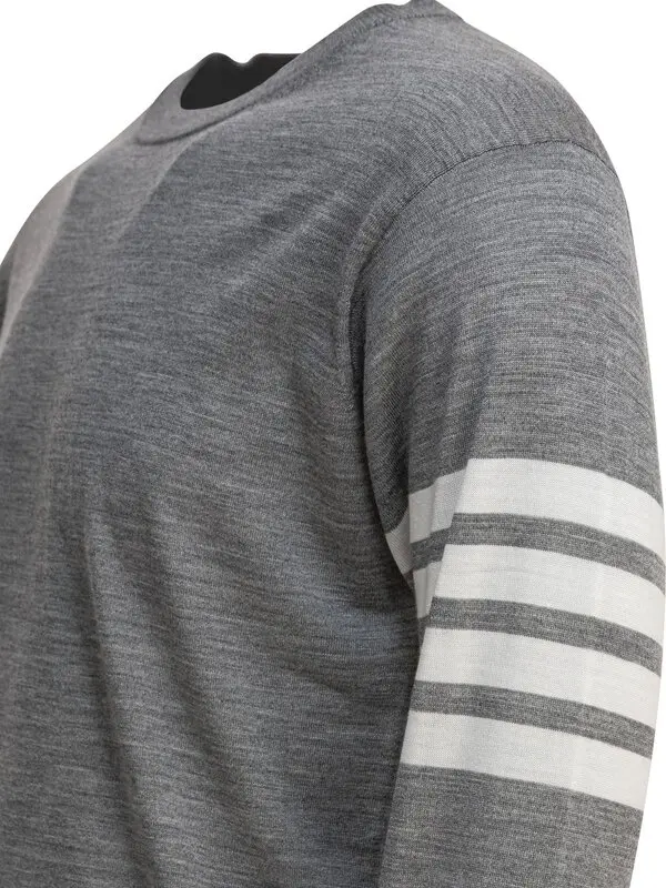 Thom Browne Merino Wool Crew Neck Sweater With Four-bar Detail - Grey