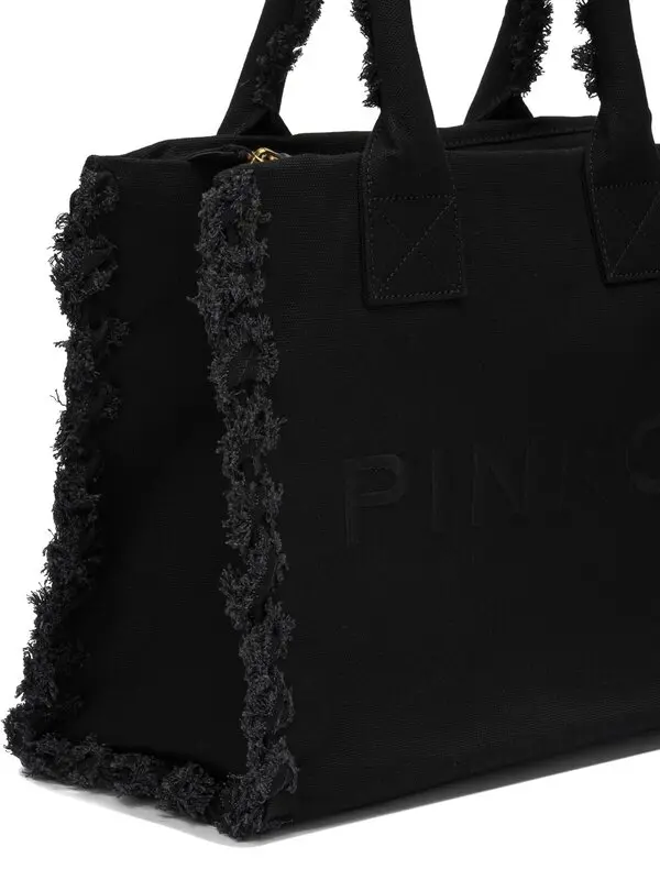 Pinko Tote Bag With Frayed Trim - Black