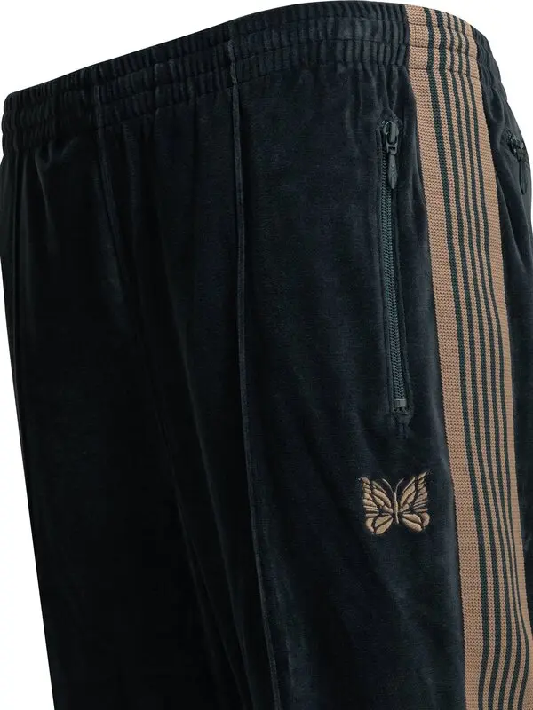 Needles Velvet Sport Pants With Embroidered Logo - Blue