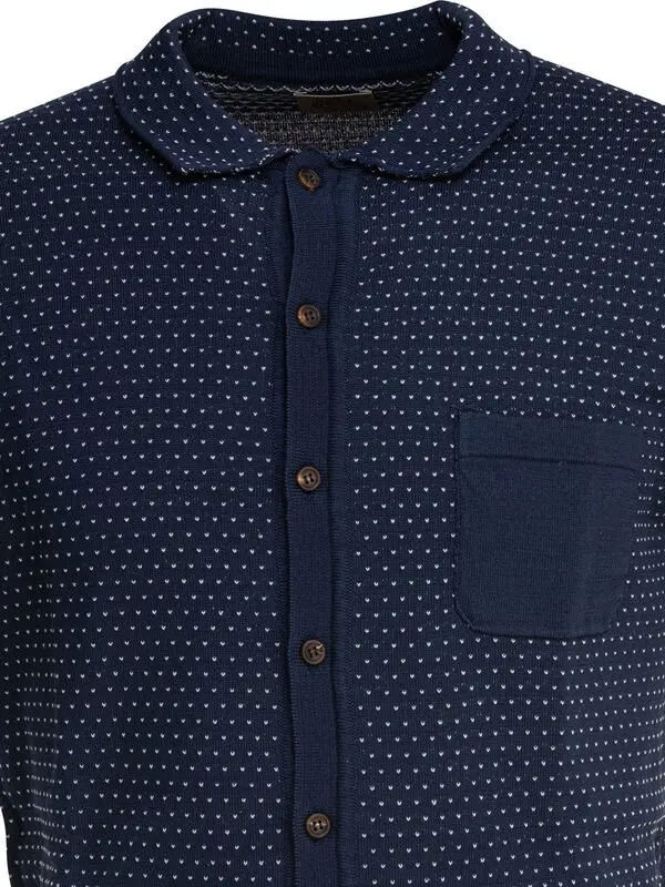 RAKKI Textured Knit Short Sleeve Polo Shirt With Micro Geometric Pattern - Blue