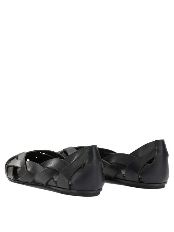 DEL CARLO Woven Leather Ballerinas - Black