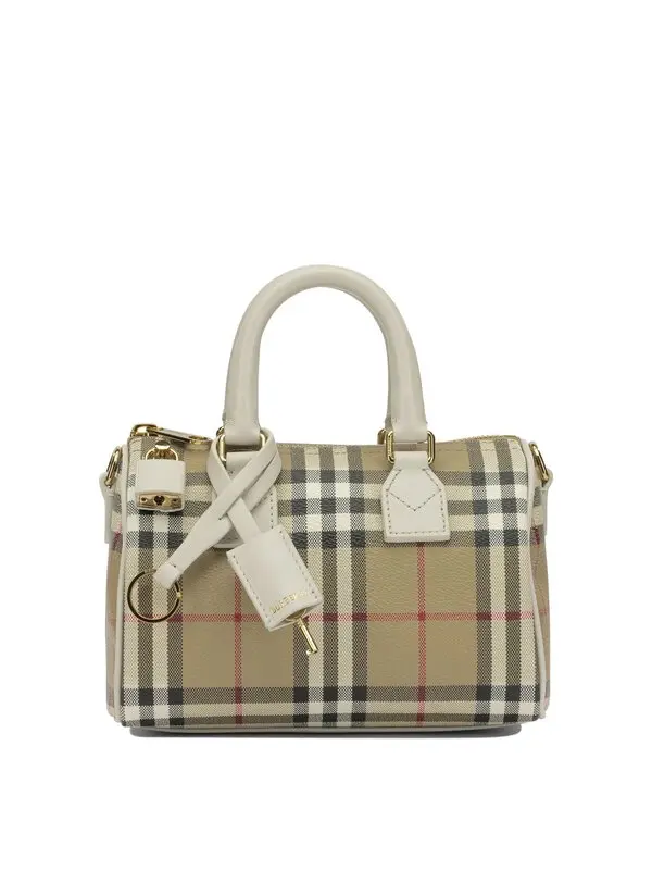 Burberry Mini Bowling Bag In Check Print Coated Cotton Blend - Beige