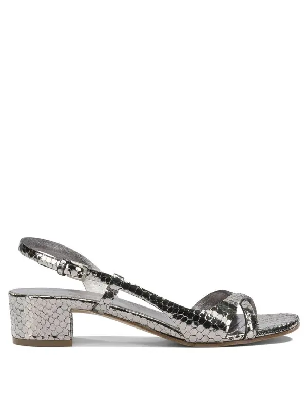 DEL CARLO Strappy Low Heel Sandals - Silver