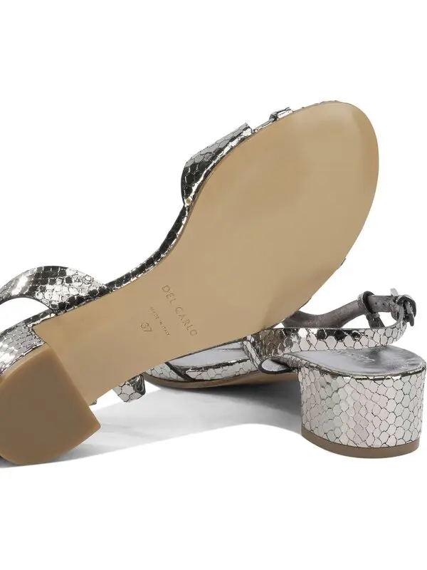 DEL CARLO Strappy Low Heel Sandals - Silver
