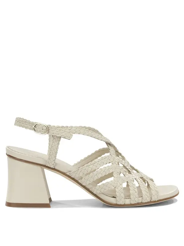 PONS QUINTANA Woven Leather Mid Heel Sandals - White
