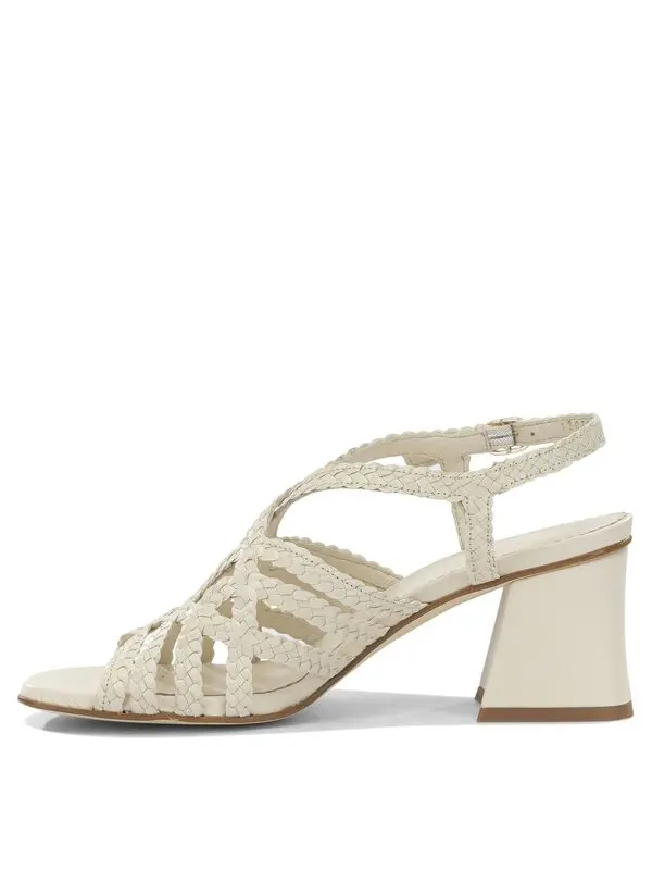 PONS QUINTANA Woven Leather Mid Heel Sandals - White