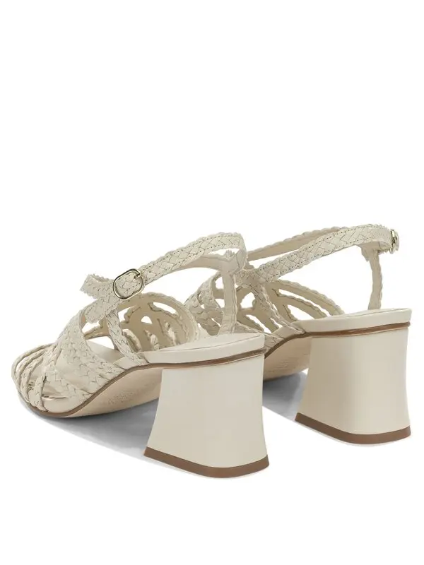 PONS QUINTANA Woven Leather Mid Heel Sandals - White