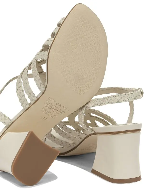 PONS QUINTANA Woven Leather Mid Heel Sandals - White