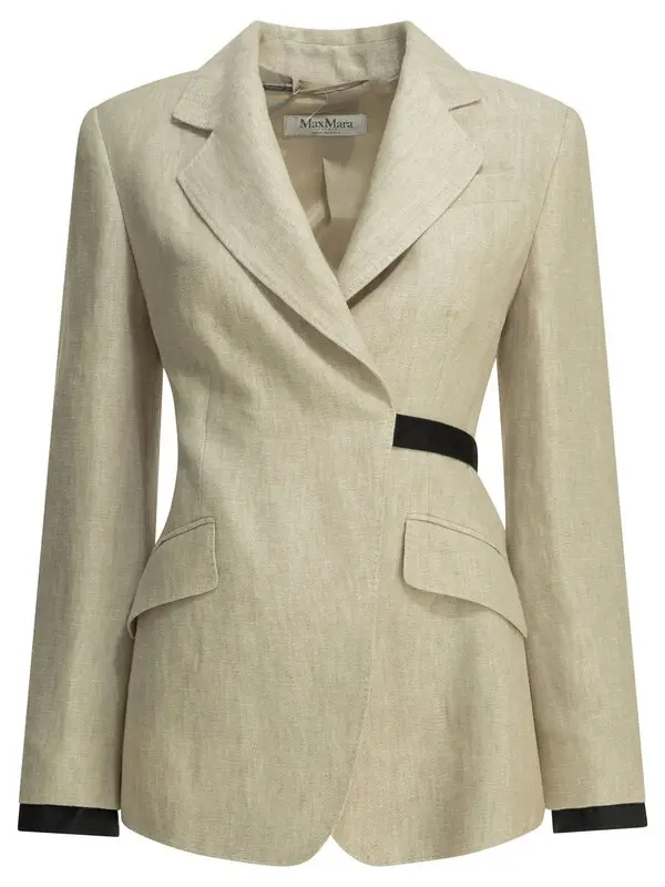 Max Mara Linen Double-breasted Blazer With Asymmetrical Closure - Beige